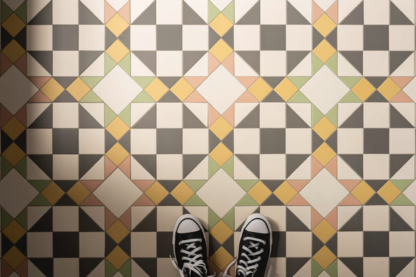 Eltham - Carnation Pink, Dover White & Hawthorn Yellow - Victorian Tile ...